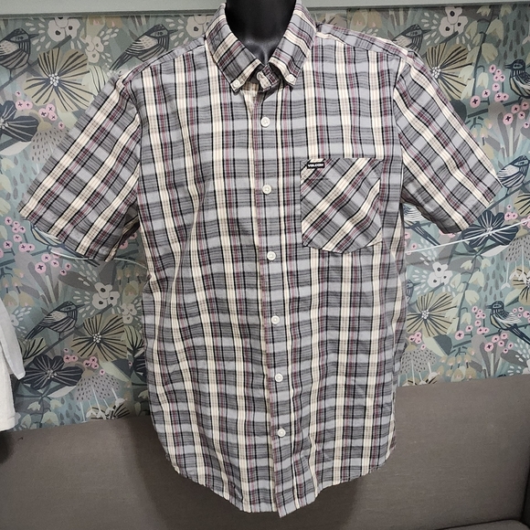 Volcom | Shirts | Vintage Volcom Grey Black Red Plaid Casual Button ...